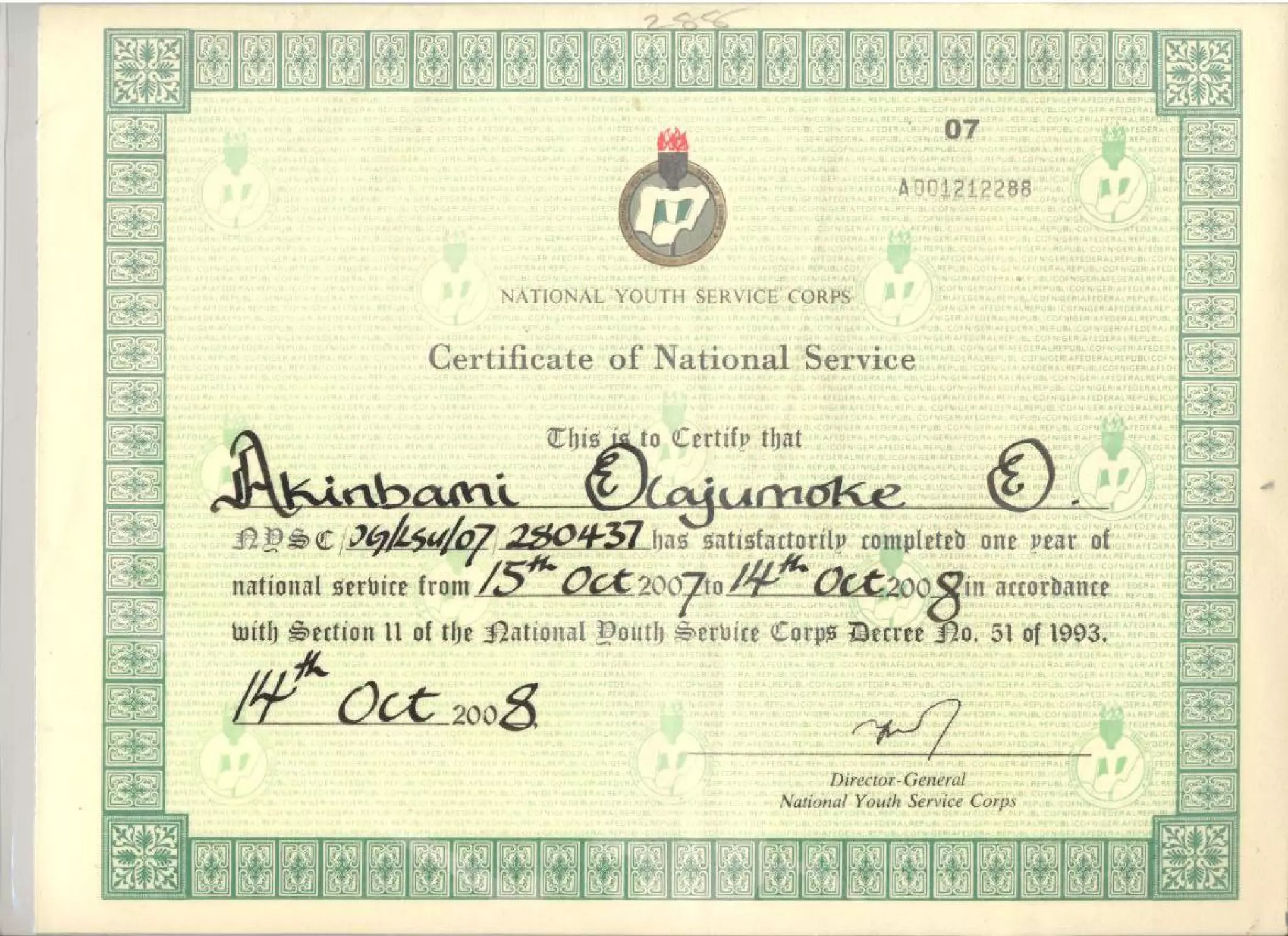 Olajumoke Akinbami - NYSC Certificate | PPT