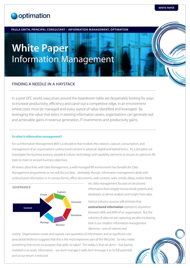 Information Management White Paper | PDF | Data Storage and Warehousing ...