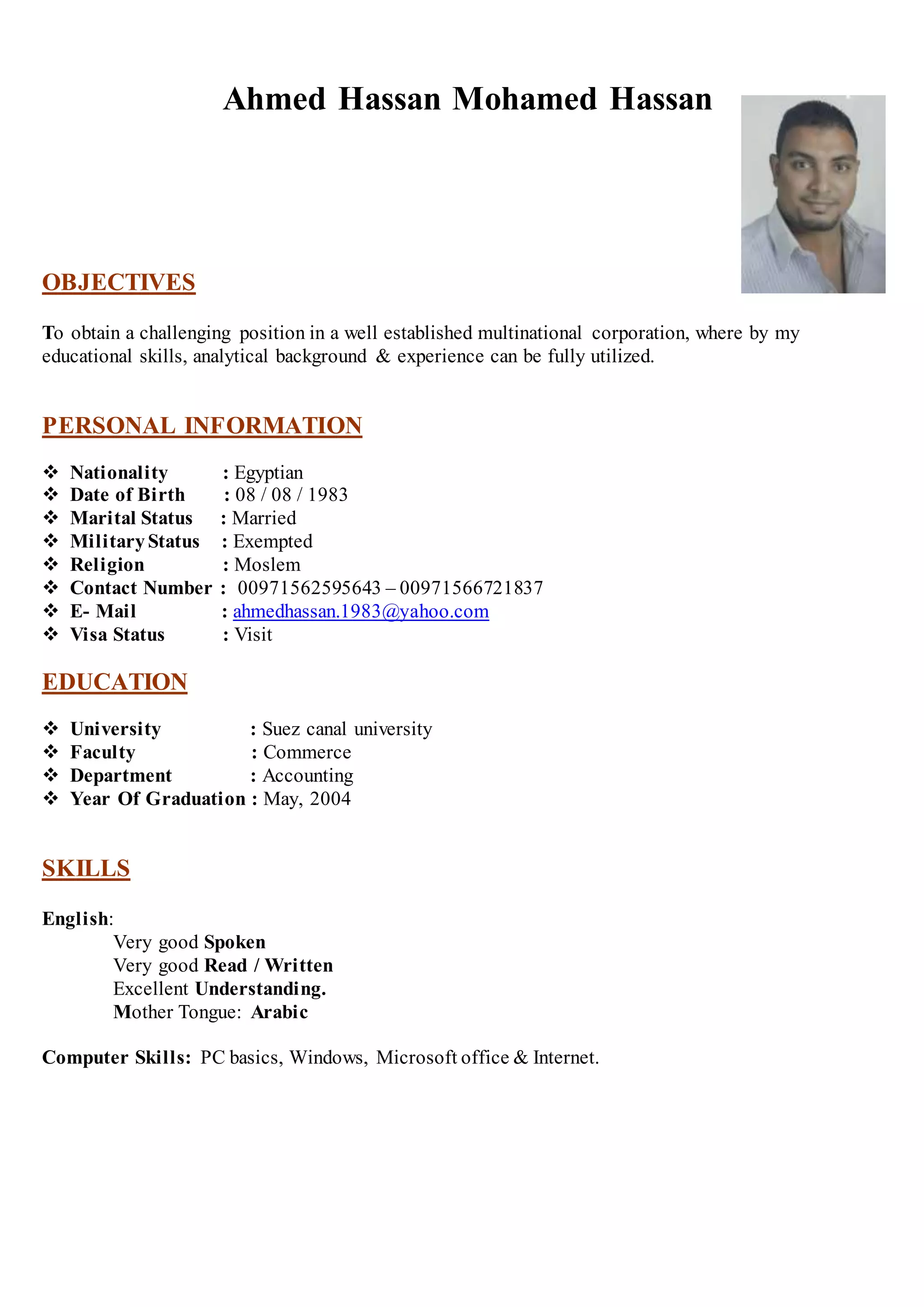 Ahmed Hassan CV | DOCX | Business | Business and Finance