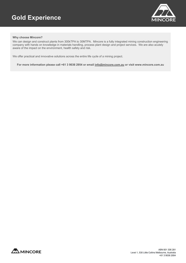 Mincore Capability and Experience Profile | PDF