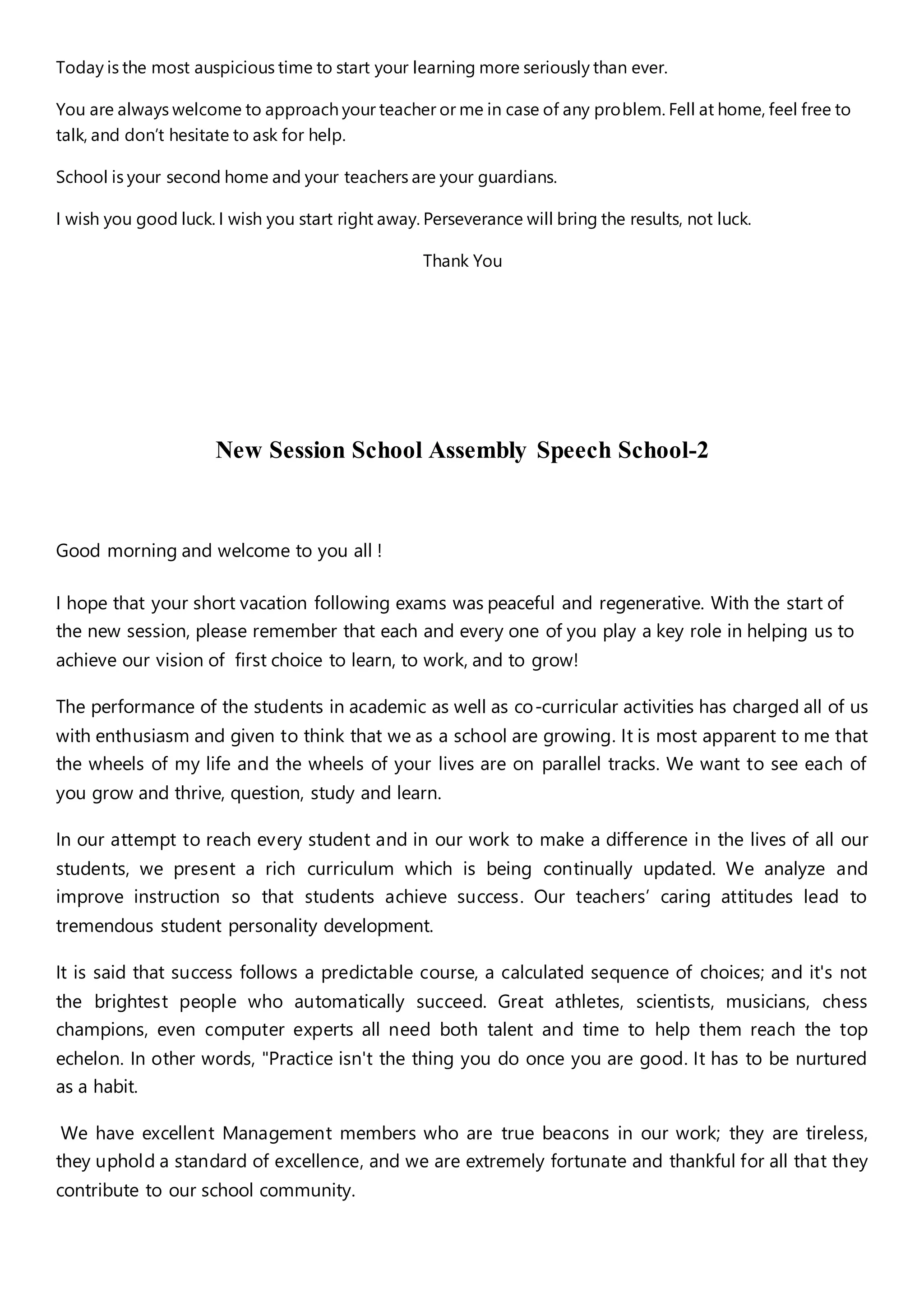 New session school speech | DOCX
