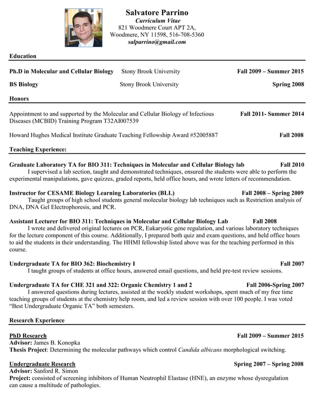 Salvatore Michael Parrino Sept 2015 CV short | PDF