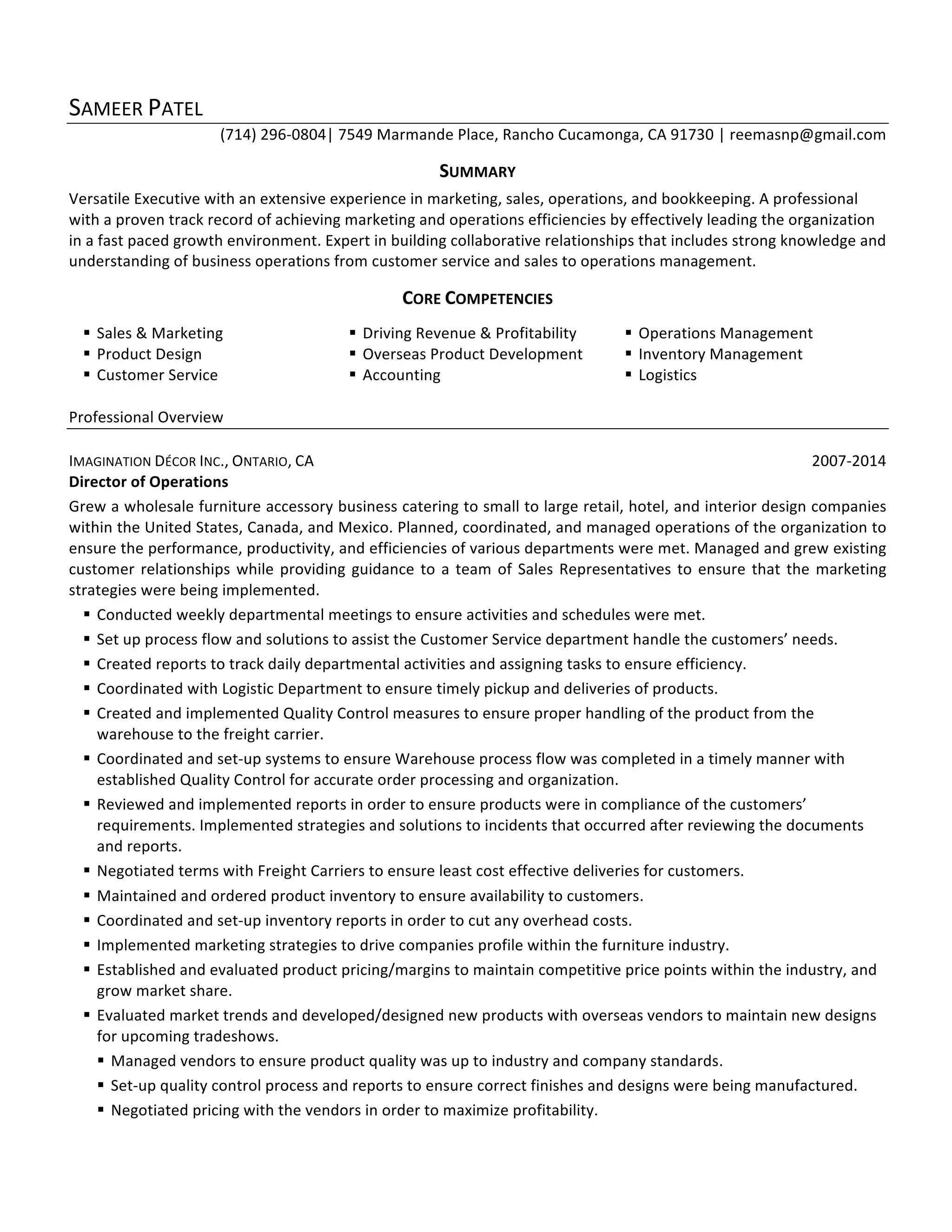 Sameer Patel Resume 2015 | PDF