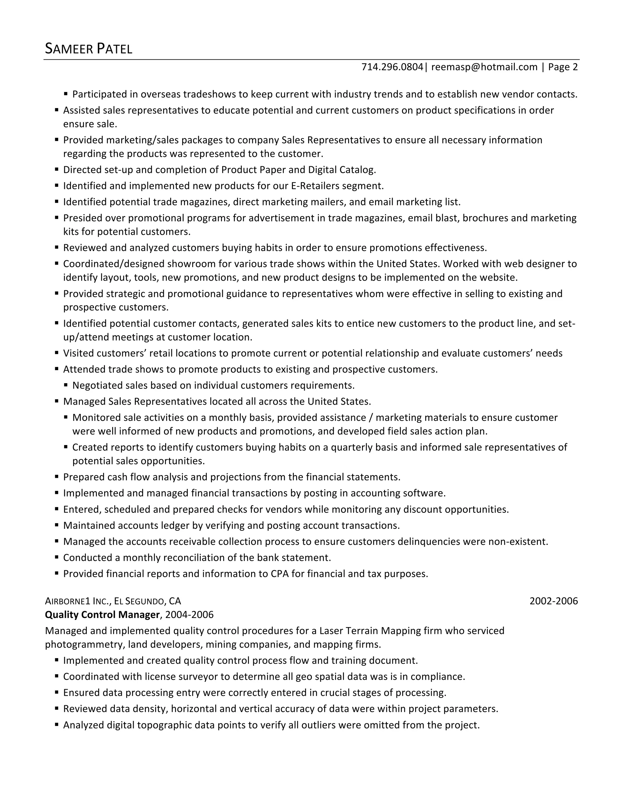 Sameer Patel Resume 2015 | PDF