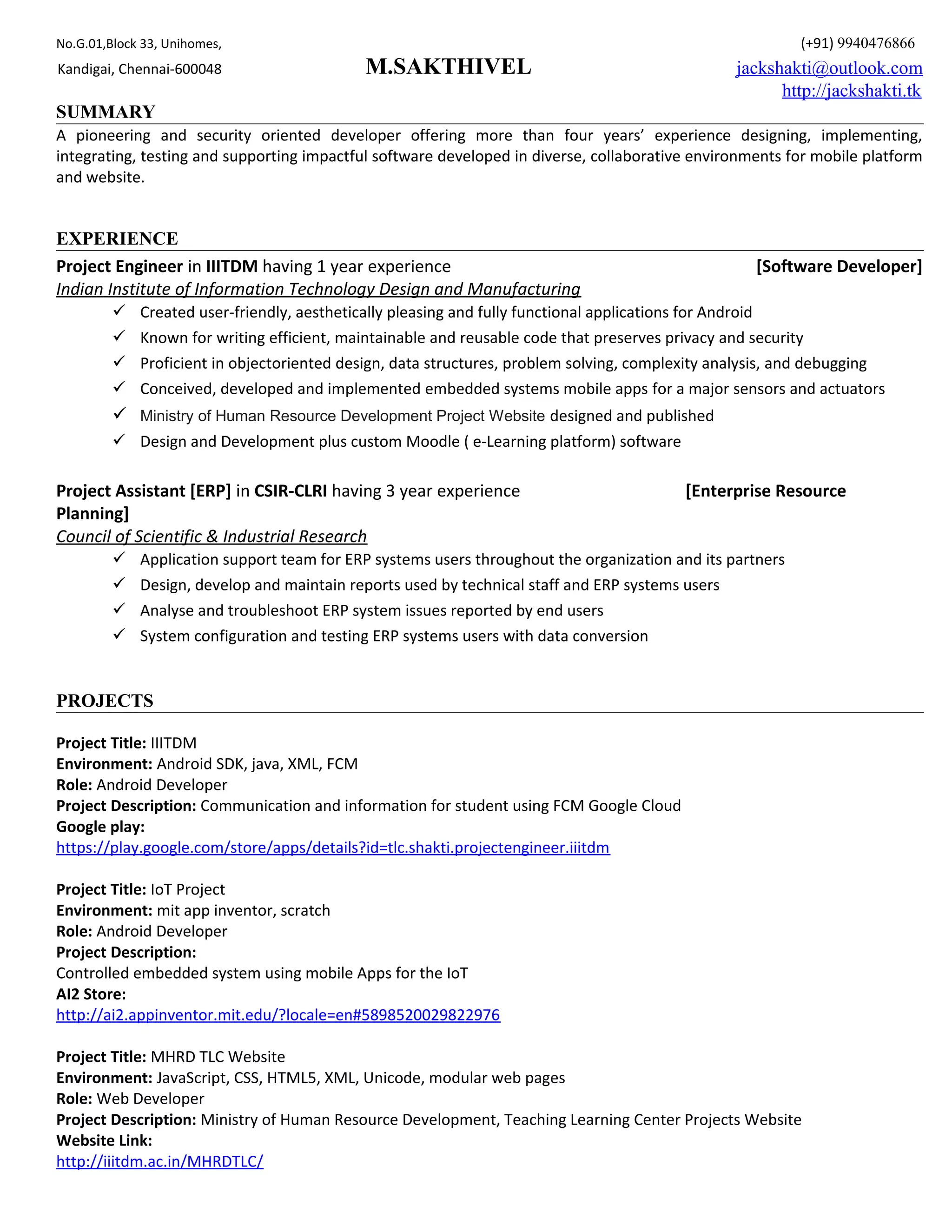 Sakthivel M [Project Engineer] | PDF