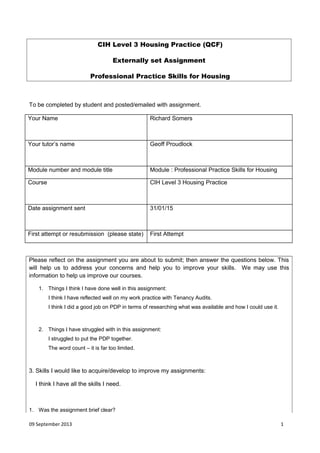 Assignment 2 Reflective Practice Richard Somers CIH Level 3 Housing ...