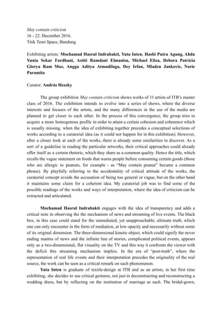 Curatorial text_ITB Class show - Google Docs | PDF | Arts and Crafts ...