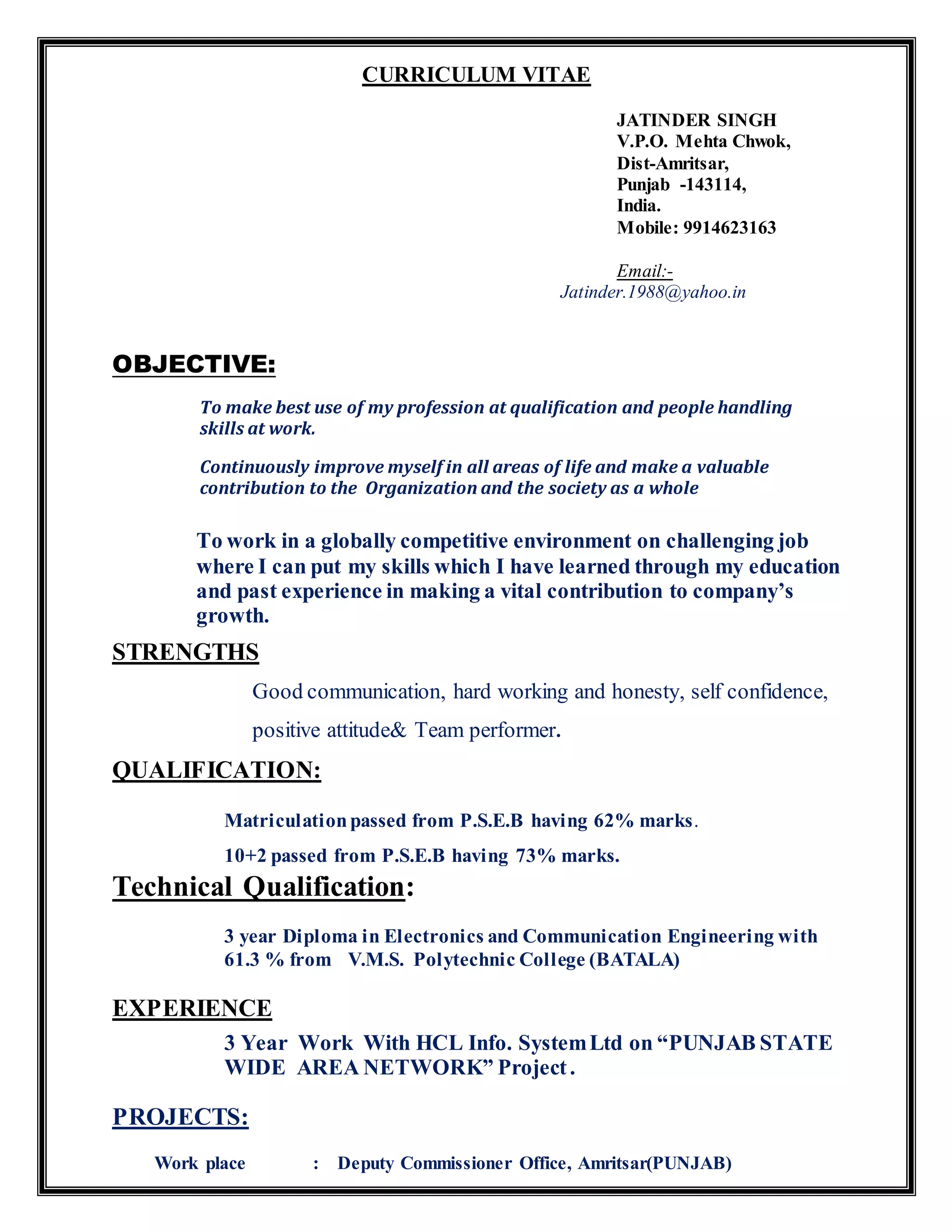 Jatinder Singh resume l (2) | DOCX | Cricket | Sports