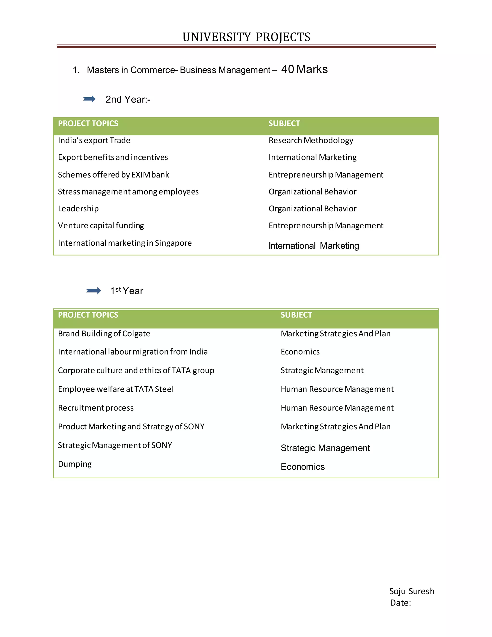 Projects Undertaken during Masters | PDF