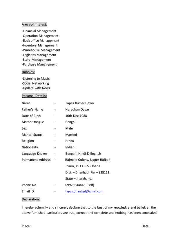 CV Tapas Kumar | PDF