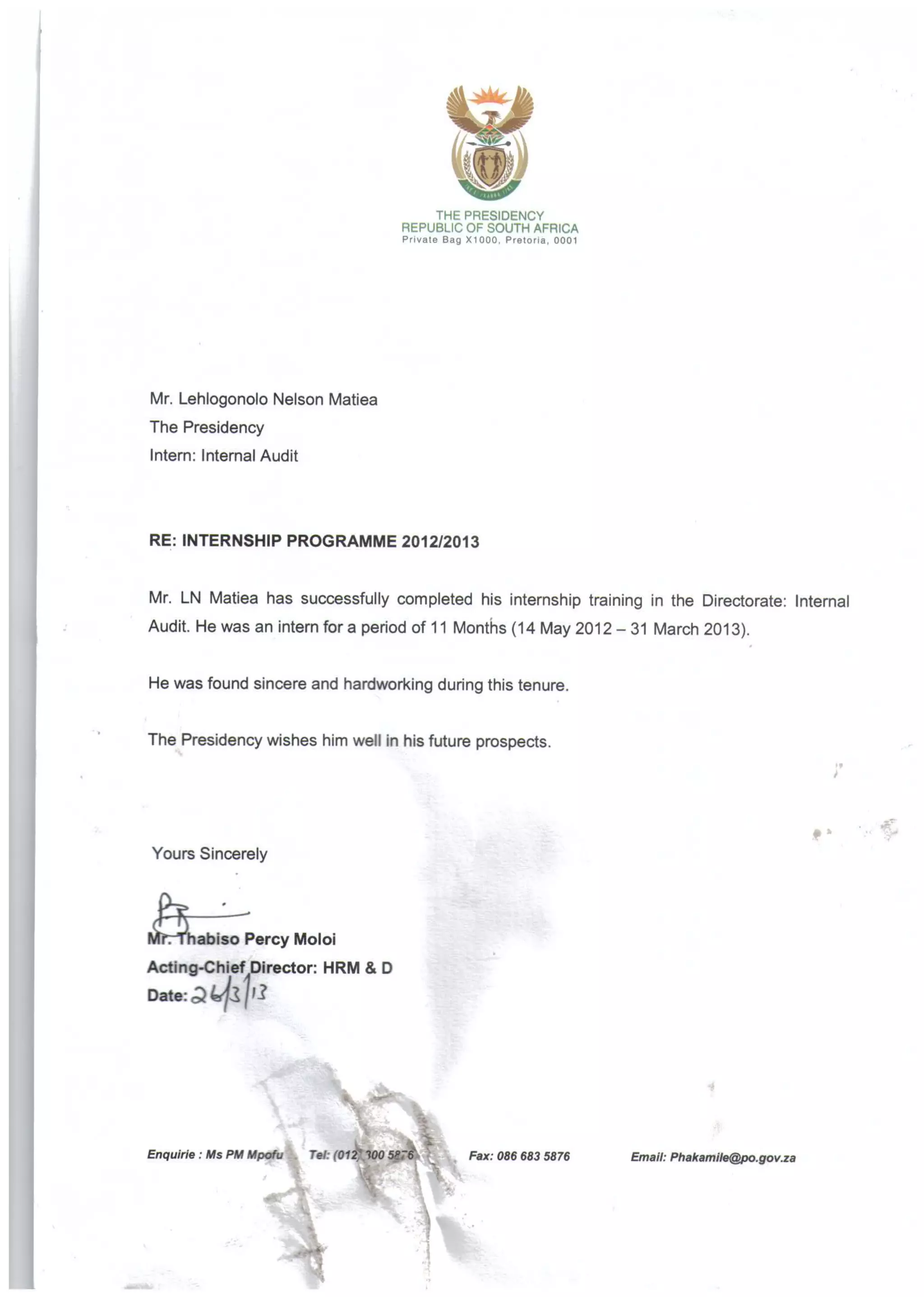 Letter proof of completion of internship | PDF