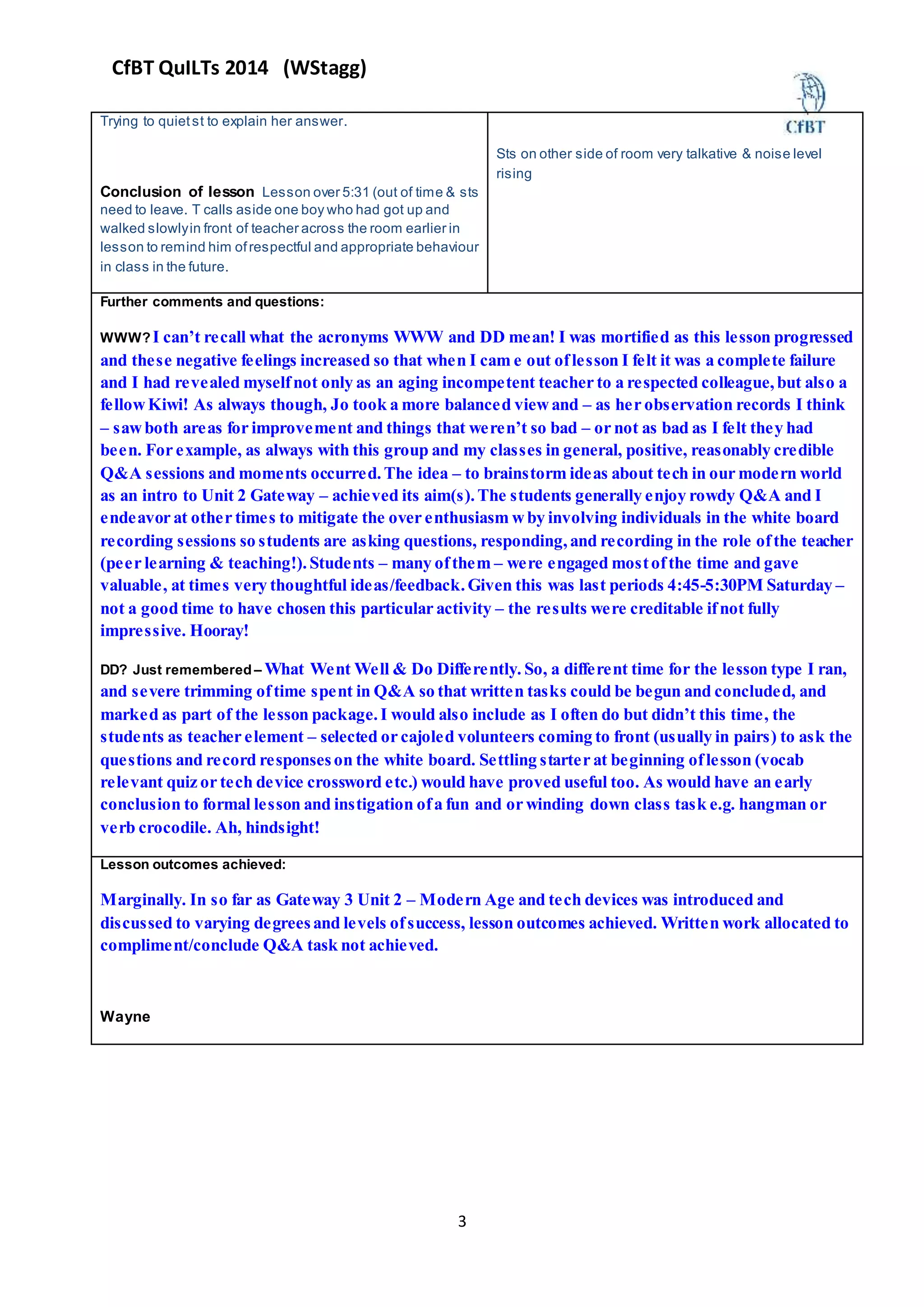 LESSON OBSERVATION Wayne Stagg 2014 | DOCX