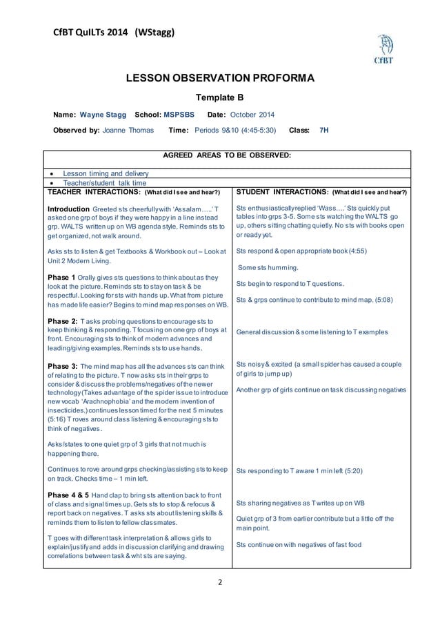LESSON OBSERVATION Wayne Stagg 2014 | DOCX