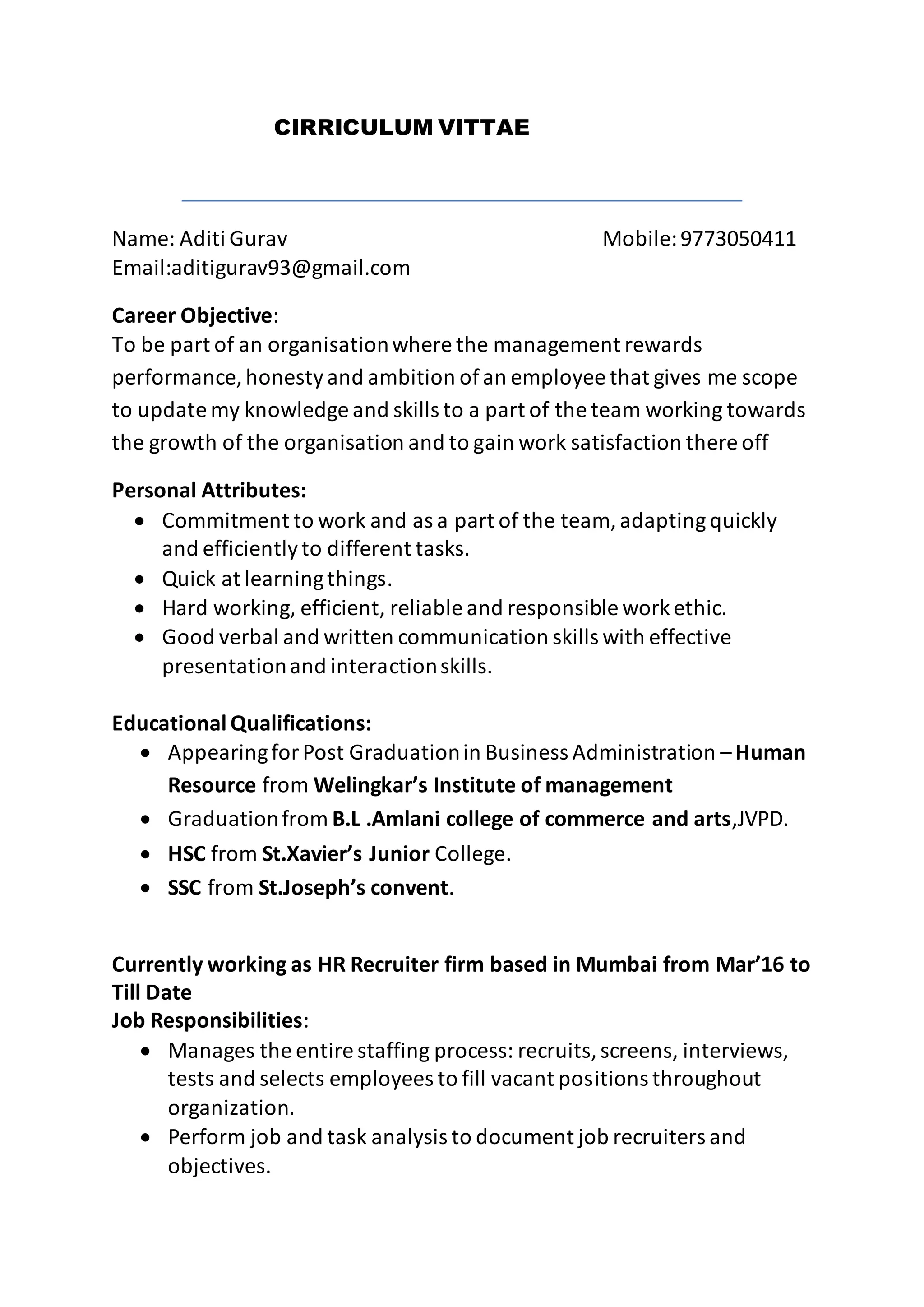 CIRRICULUM VITTAE 1 | PDF