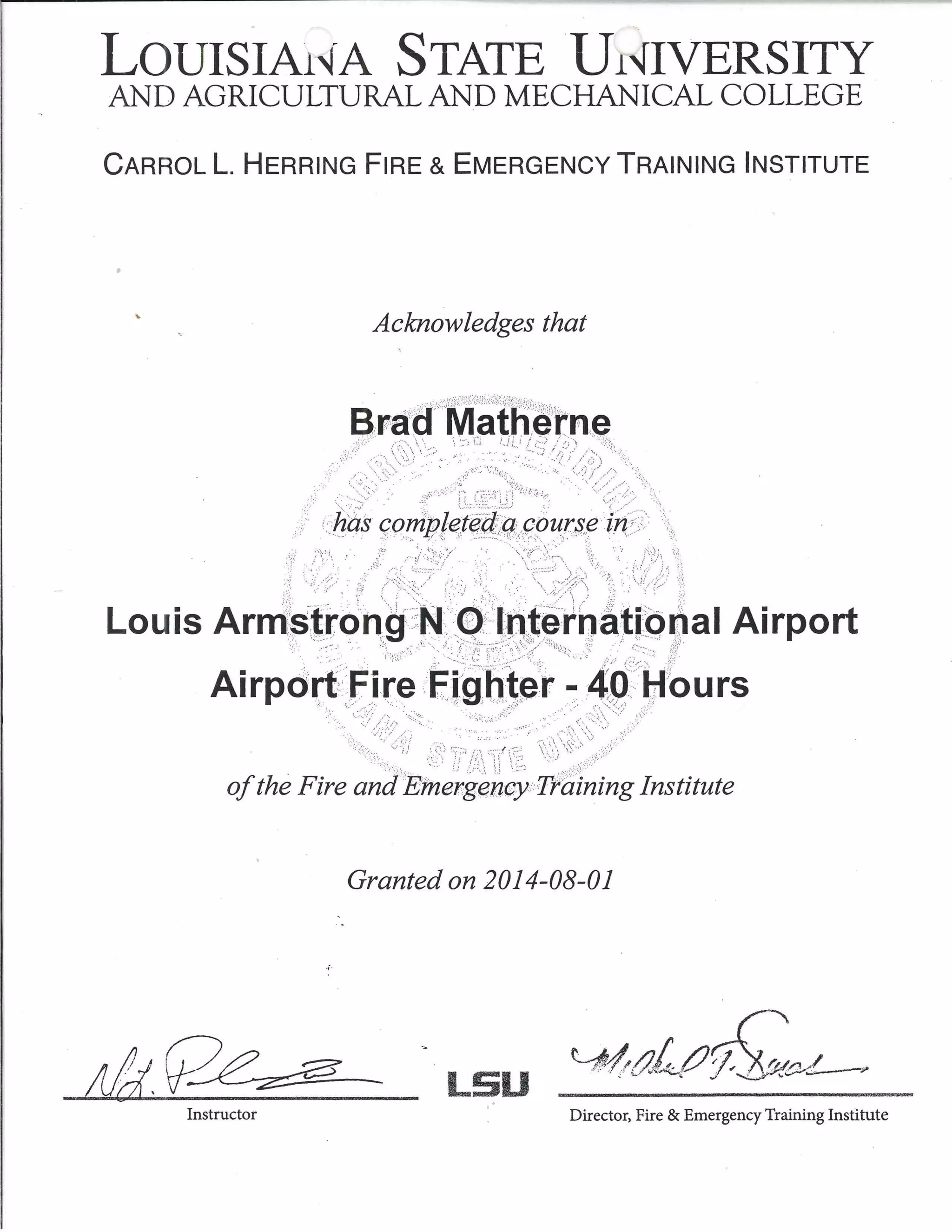 LSU Airport Firefighter 40 Hrs | PDF
