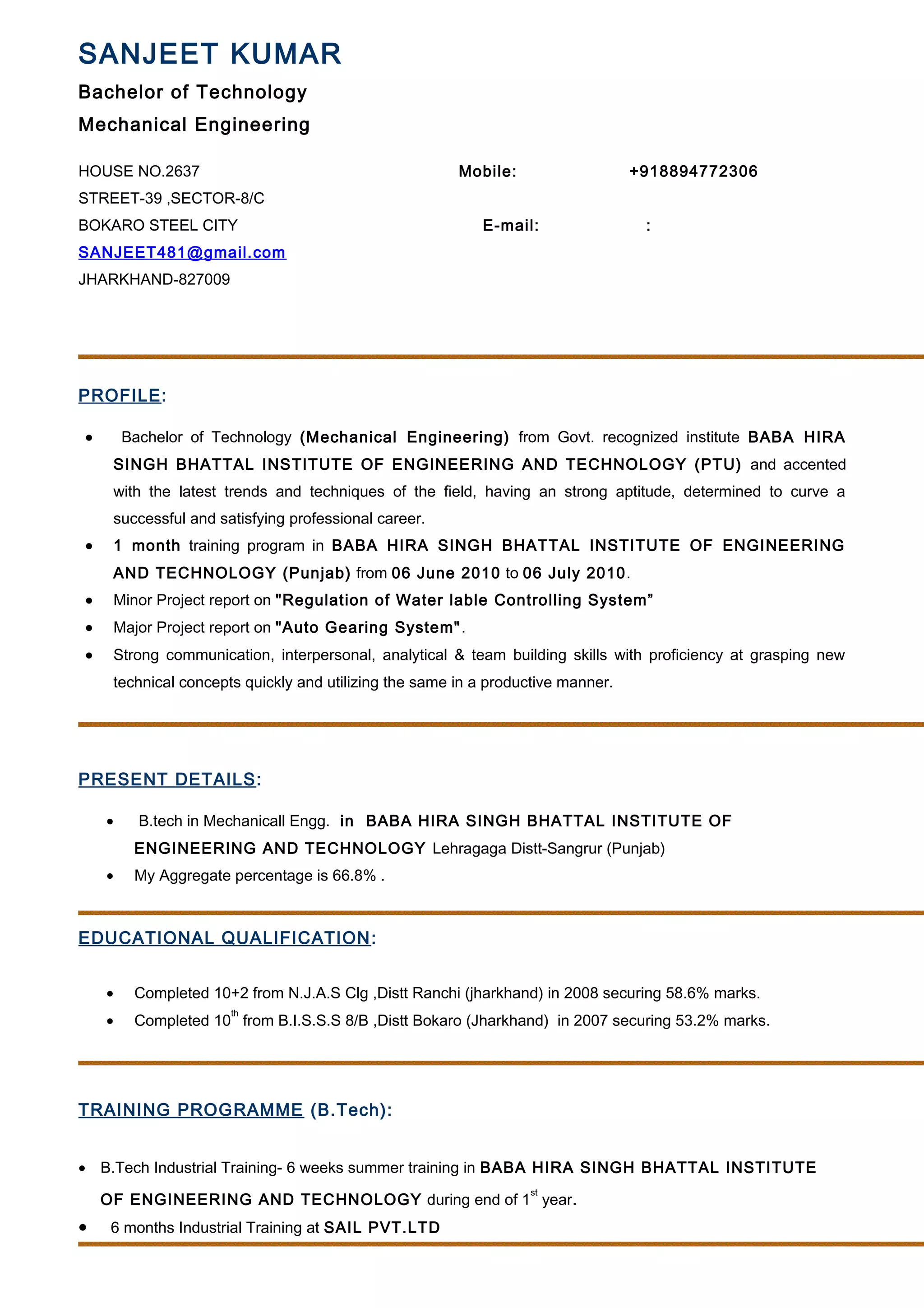 SANJEET RESUME BEST | DOC