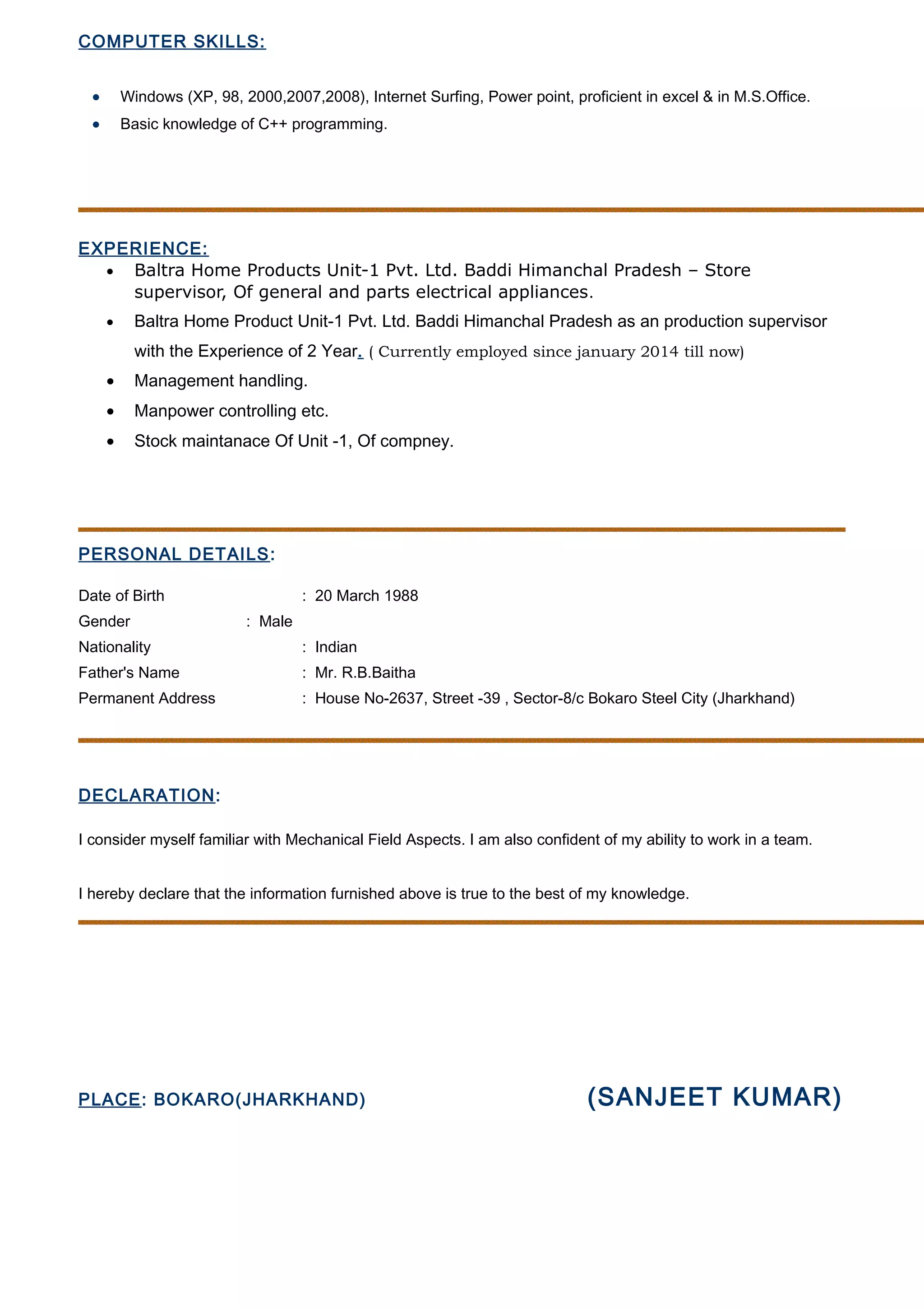 SANJEET RESUME BEST | DOC