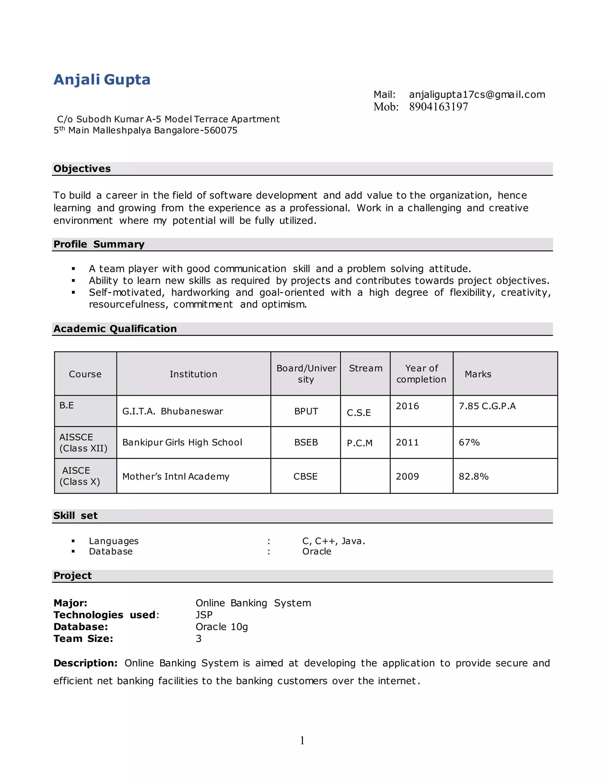 anjali resume (3) | PDF