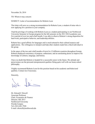 Letter of Recommendation Ed Howell | PDF