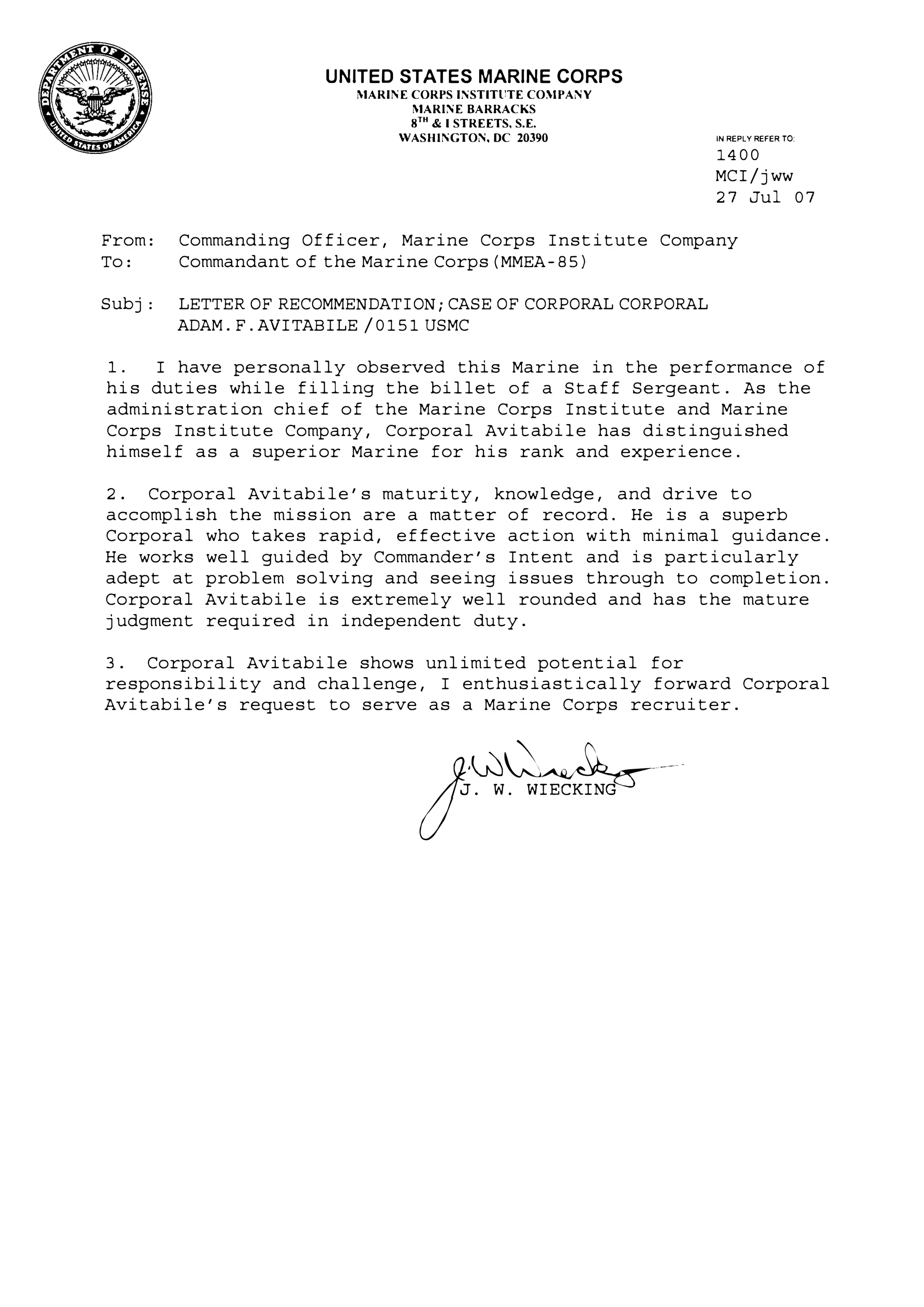 Letter of Rec Marines | PDF