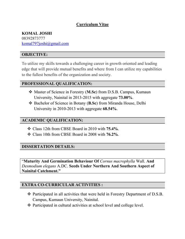 CV_Komal | PDF | College Education | Education