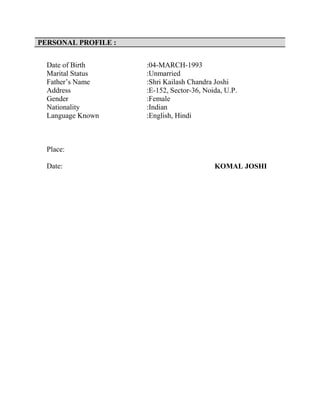 CV_Komal | PDF | College Education | Education