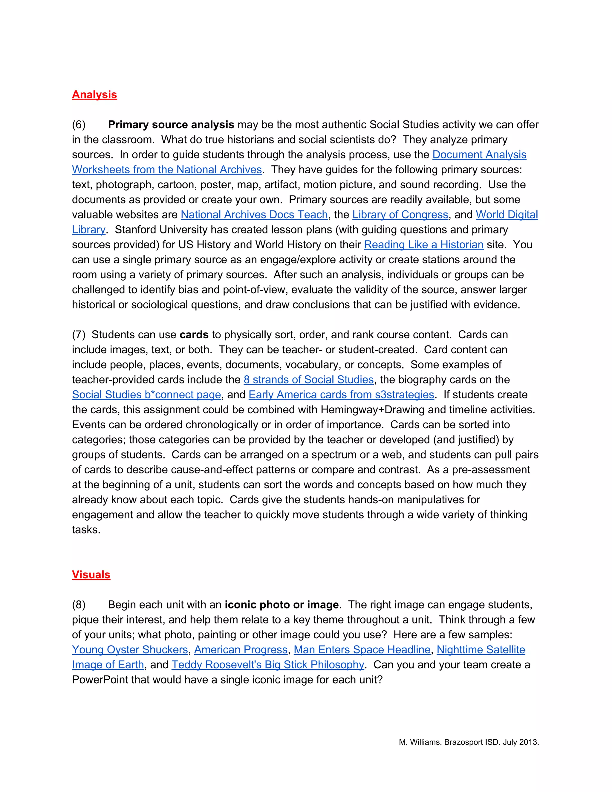 Williams Top 10 Social Studies Instructional Strategies | PDF