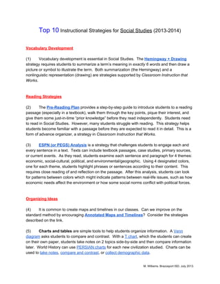 Williams Top 10 Social Studies Instructional Strategies | PDF
