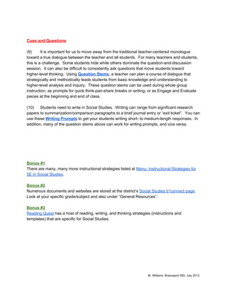 Williams Top 10 Social Studies Instructional Strategies | PDF