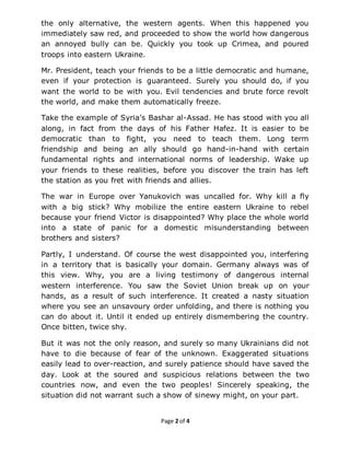 A LETTER TO PRESIDENT VLADIMIR PUTIN | PDF
