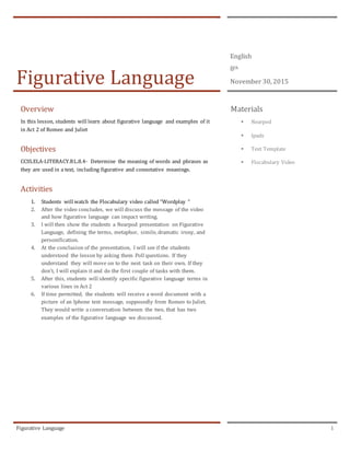Figurative Language lesson plan | DOCX