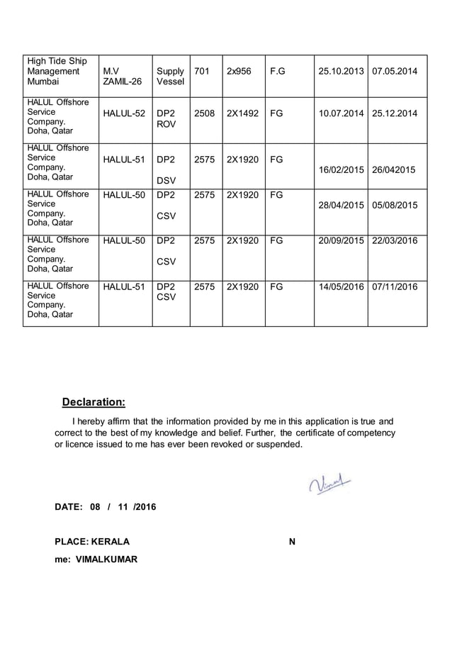 NEW RESUME VIMAL(Motorman) new stcw2016 | PDF