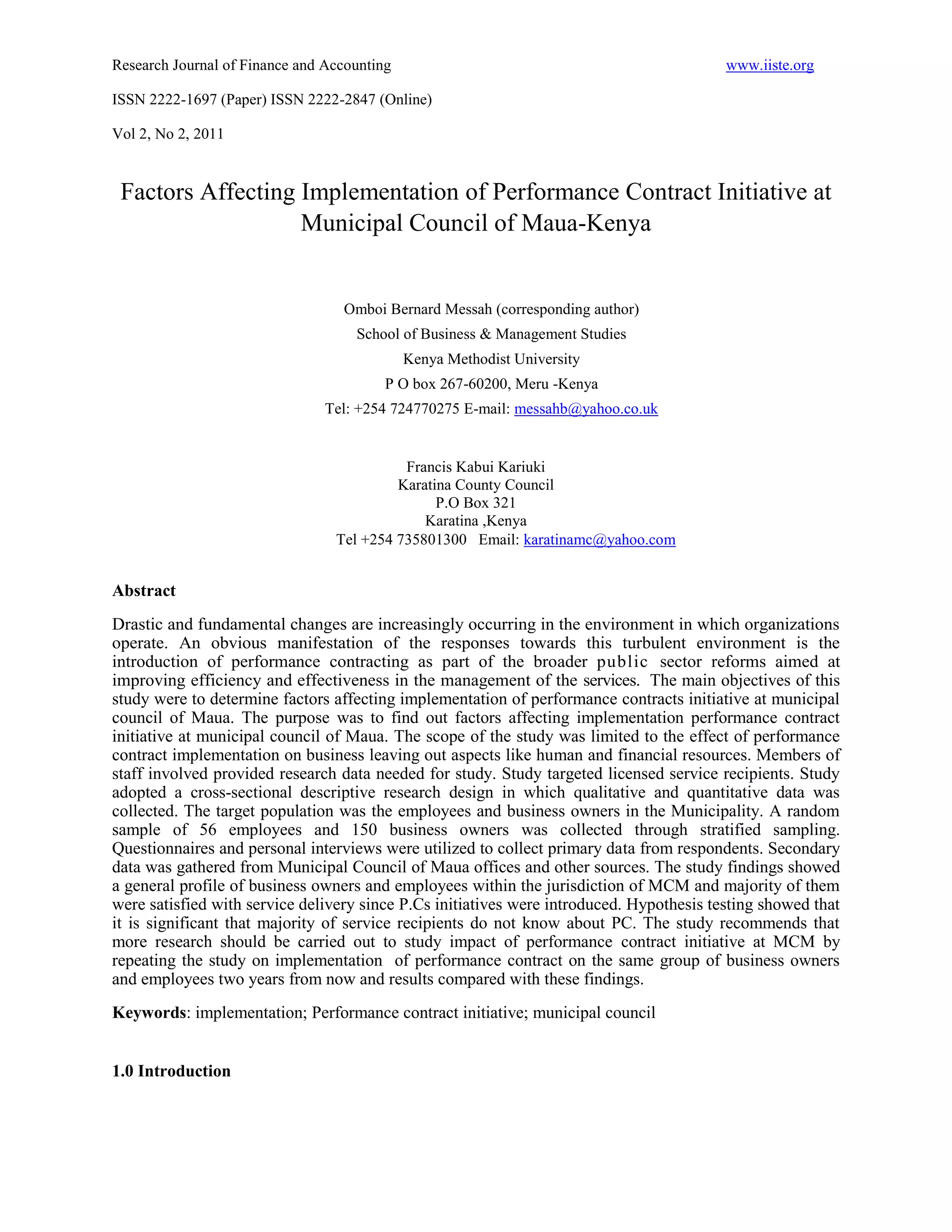 4 factors affecting implementation of performance contract | PDF