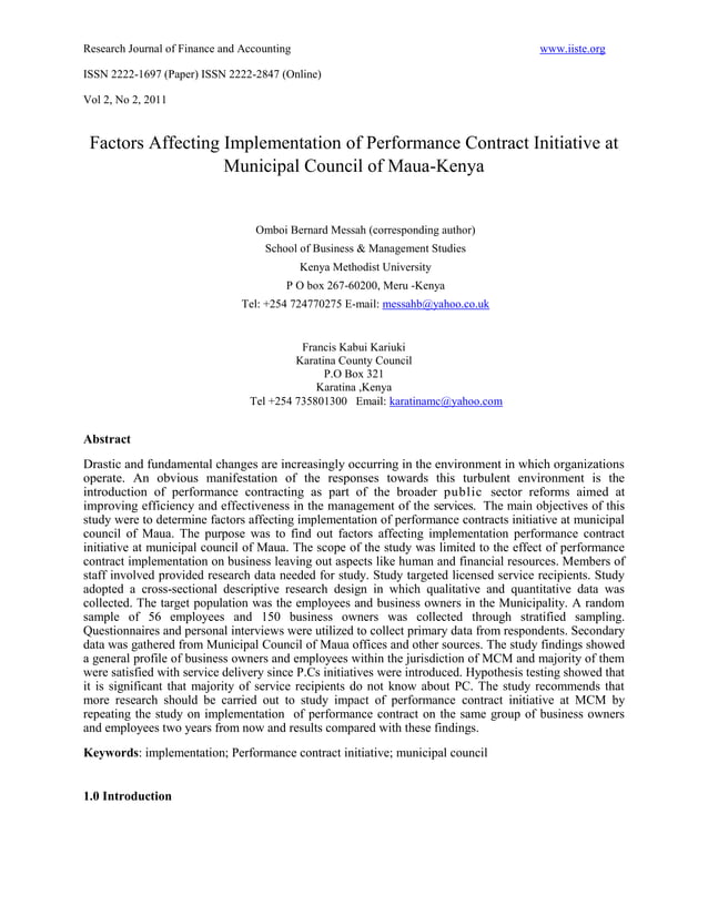 4 factors affecting implementation of performance contract | PDF