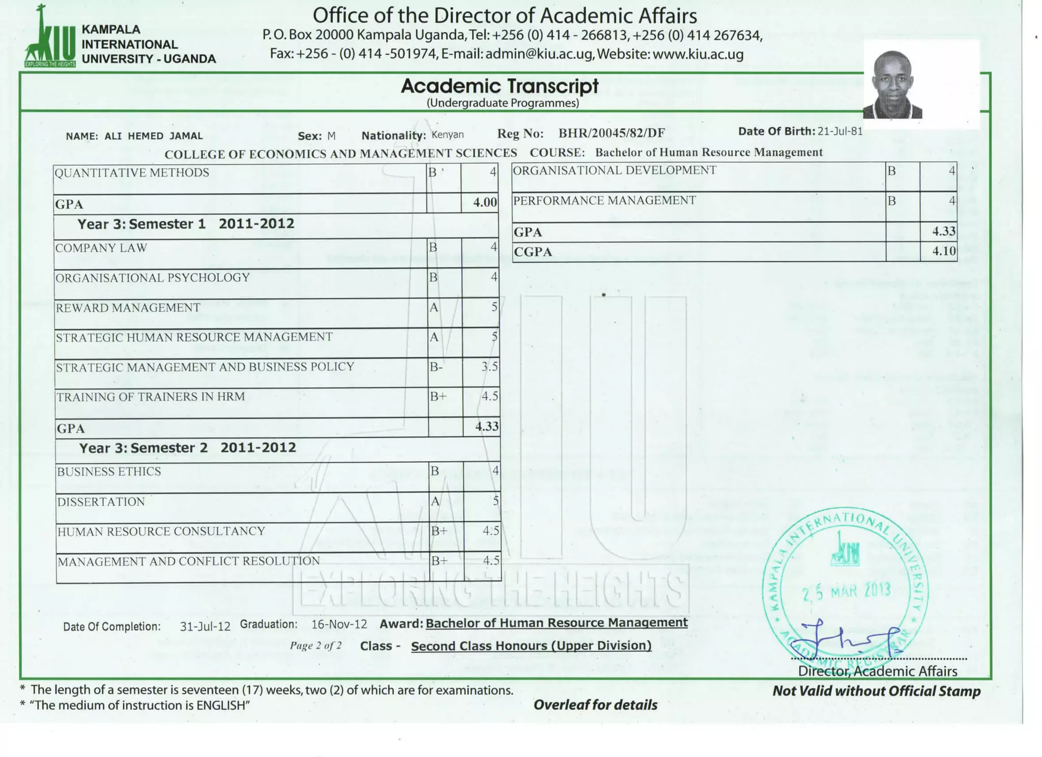 Academic transcript 2 | PDF
