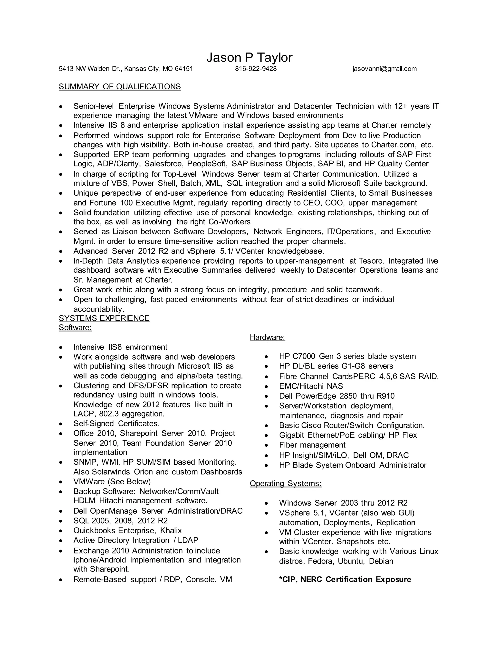 Jason P Taylor Resume - Winter 2015 | DOCX