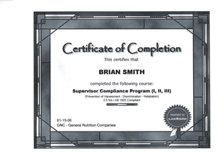 Certificate of Completion Supervisor Compliannce 1,2,3 | PPT