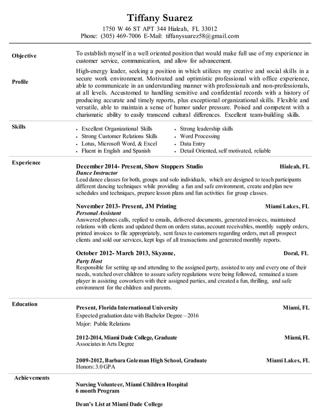 Tiffany Suarez Resume.. | DOCX | Personal Celebrations & Life Events