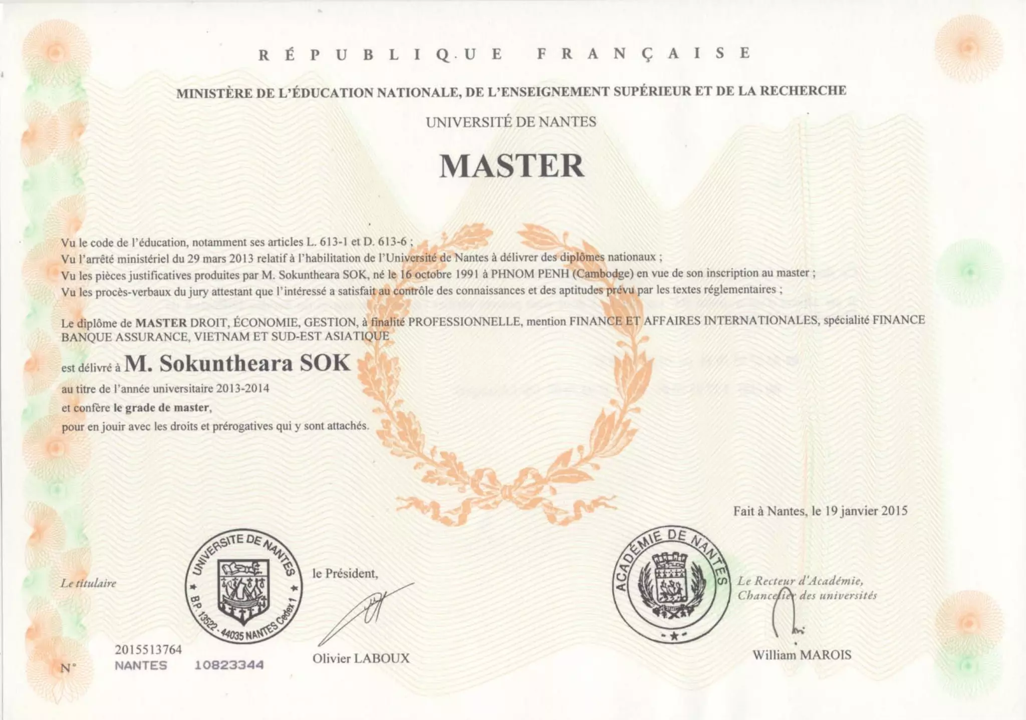 Nantes Master diploma SOK Sokuntheara | PDF