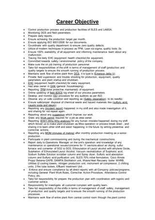 Control production process and production facilities of SLES and LABSA ...