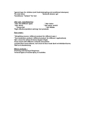 Control production process and production facilities of SLES and LABSA ...