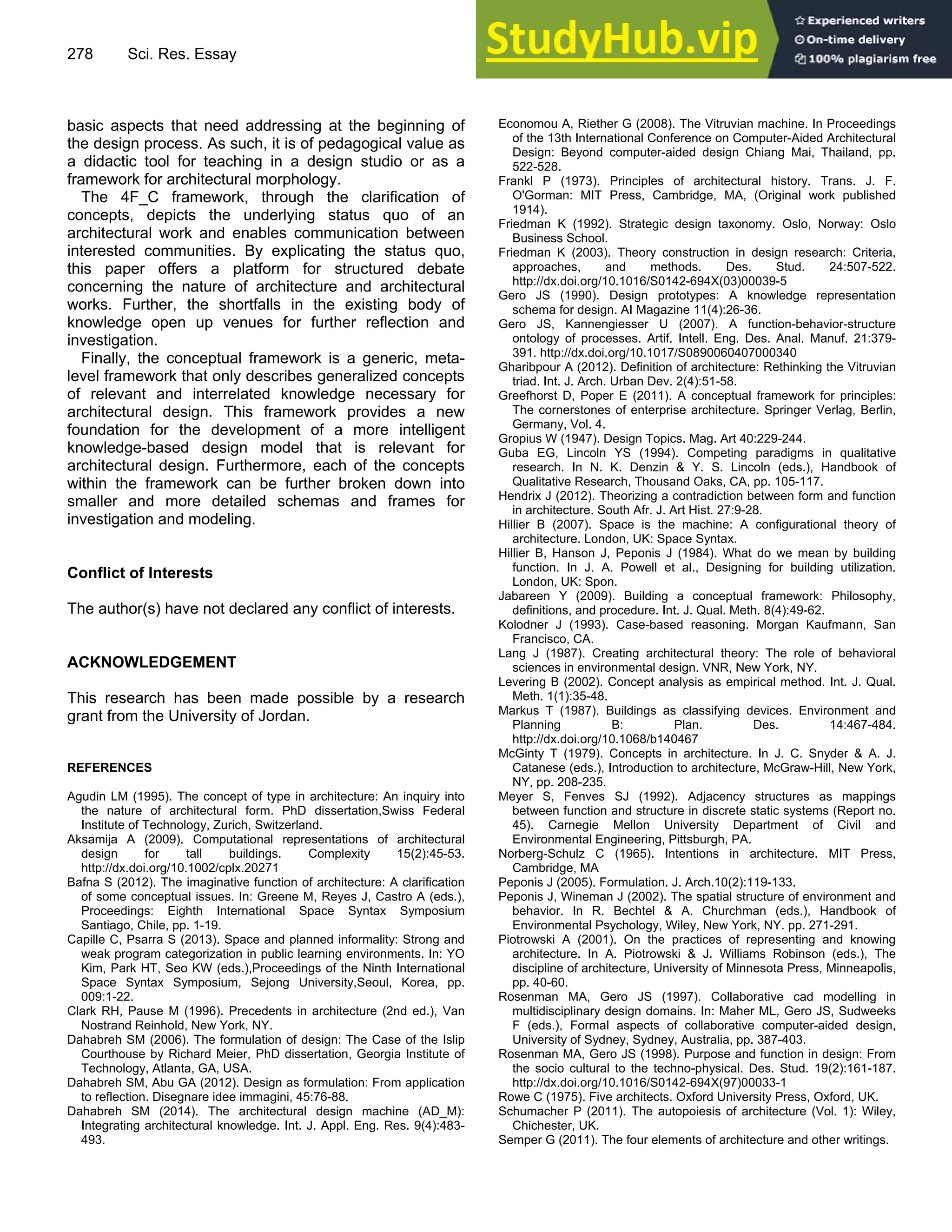 4F C A Conceptual Framework For Understanding Architectural Works | PDF