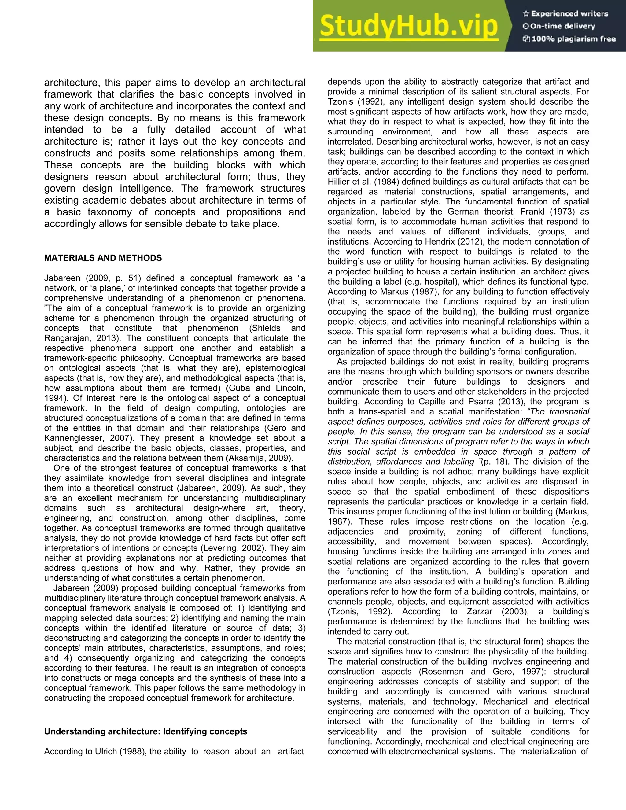 4F C A Conceptual Framework For Understanding Architectural Works | PDF