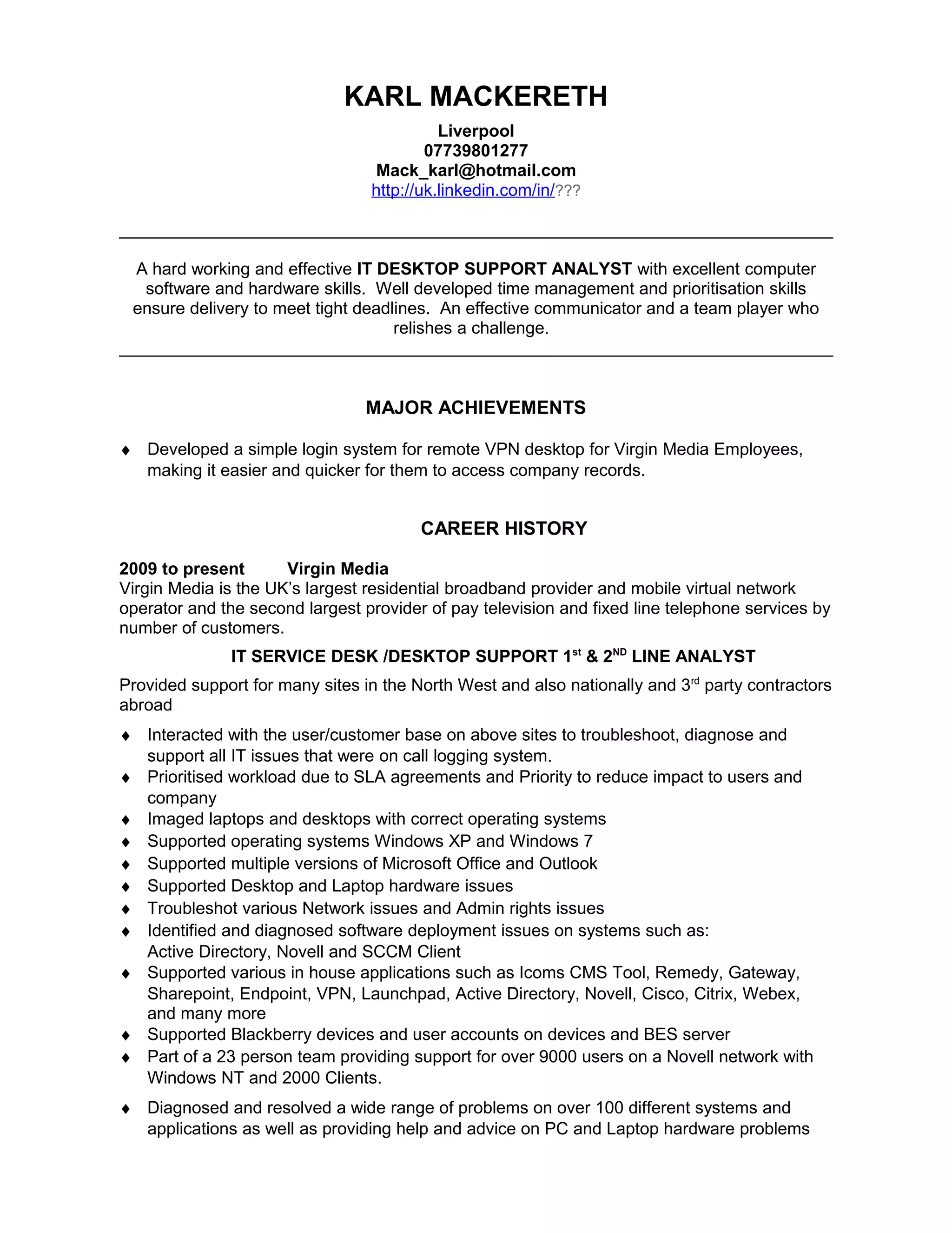 IT Support Analyst CV template 1 final | DOC