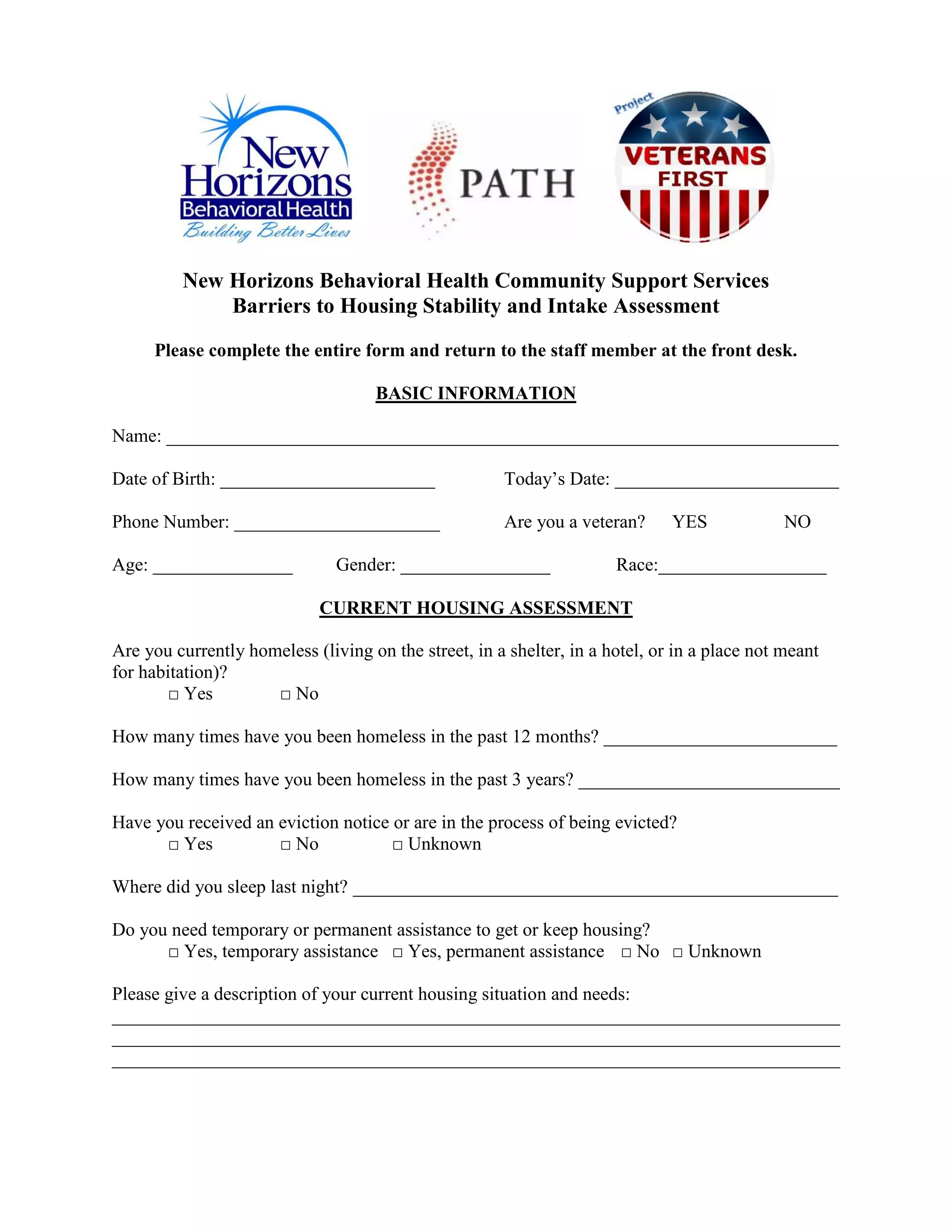 CSS Intake and Barriers to Housing Stability Assessment | PDF