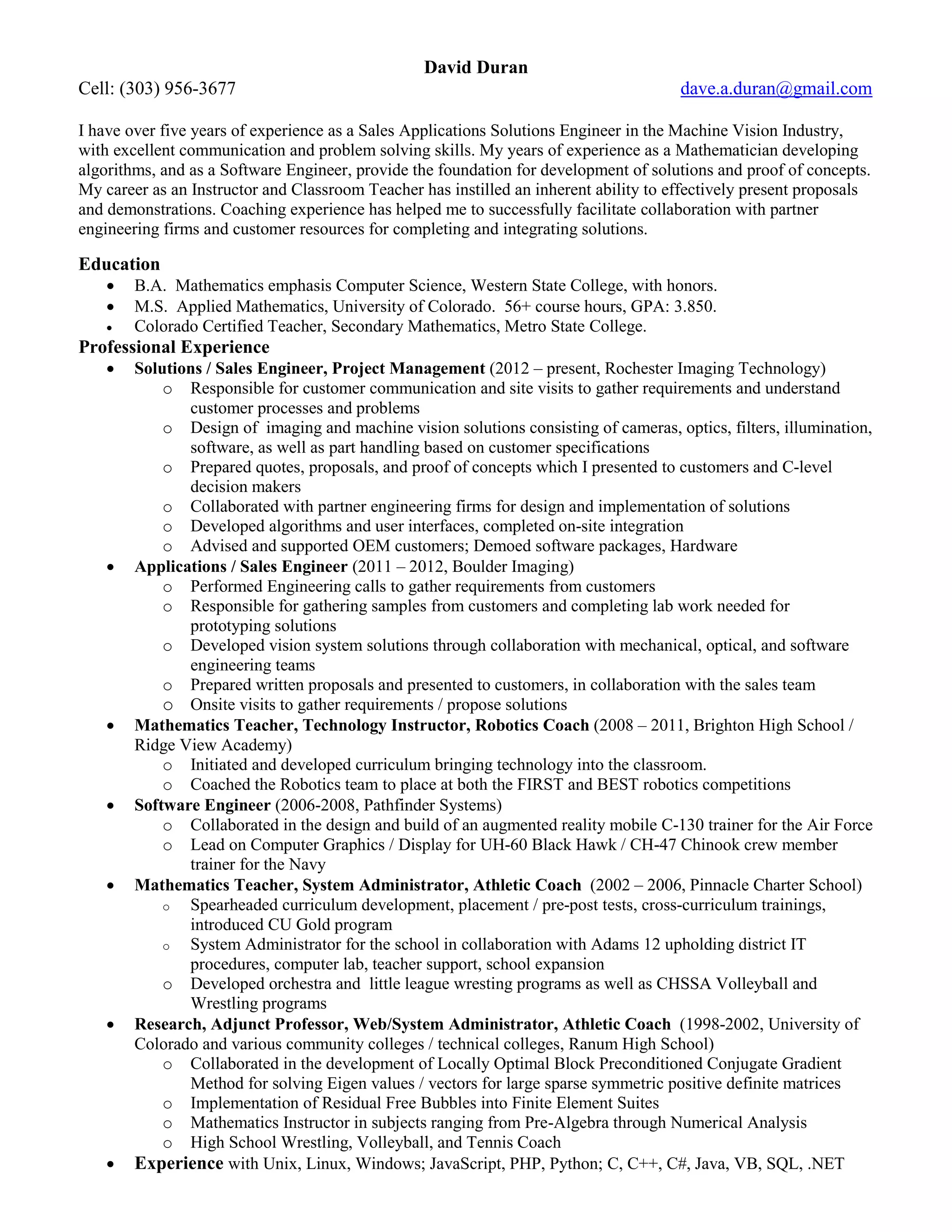 David Duran Resume 2016 | PDF