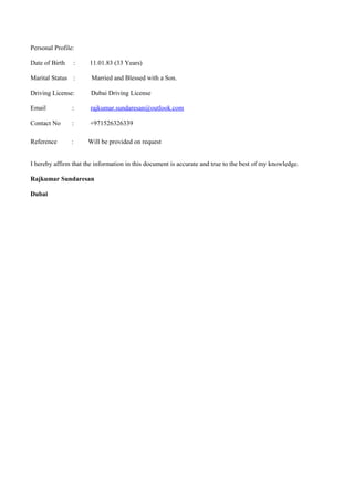 Rajkumar New CV | PDF