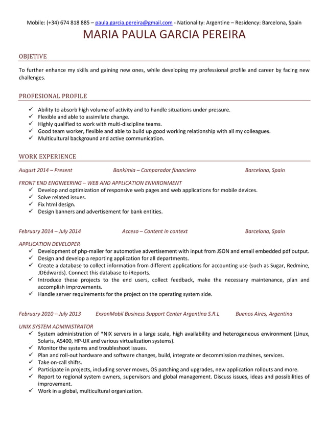Maria Paula Garcia Pereira - English CV | PDF | Computing | Technology & Computing