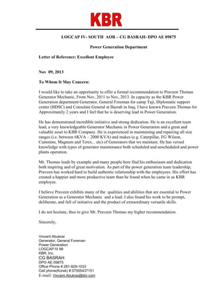 KBR recommendation Thomas | PDF