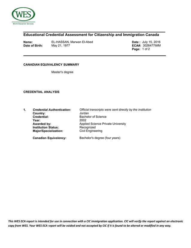 WES credential MBA BEng | PDF